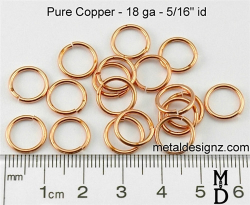 Copper Jump Rings 18 Gauge 5/16" id. - Metal Designz