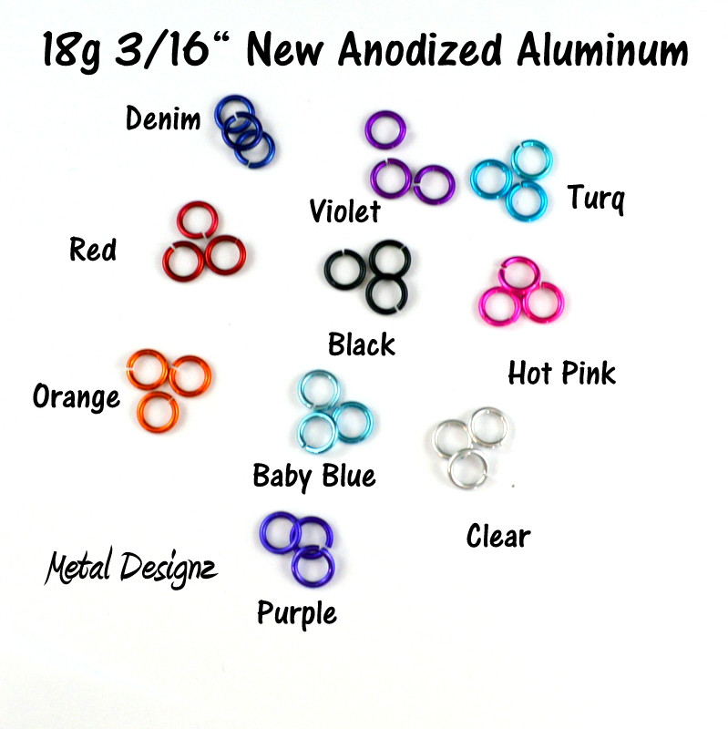 Jump Rings - New Anodized Aluminum - 18 SWG Gauge - Metal Designz