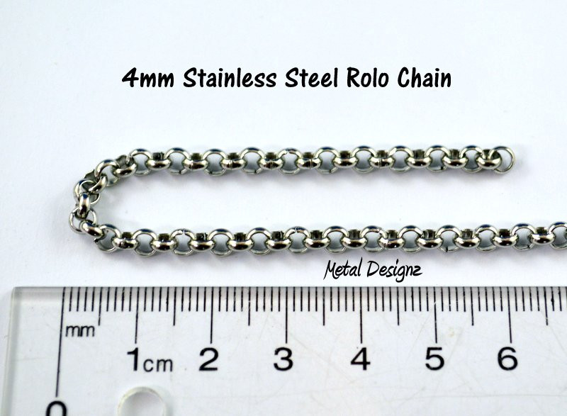 Stainless Steel Rolo Chain - 4mm - By the foot - Metal Designz