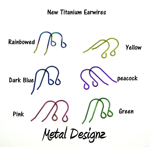 Titanium Ear Wires -- Stunning Colours - sold by the pair - Metal Designz