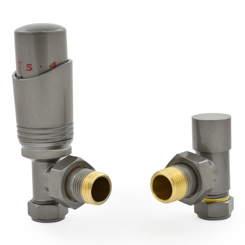 Duran Modern TRV Angled Metallic Grey Thermostatic Radiator Valves