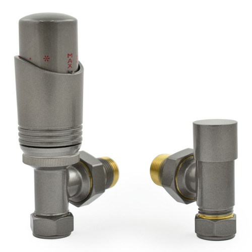 Duran Modern TRV Angled Metallic Grey Thermostatic Radiator Valves