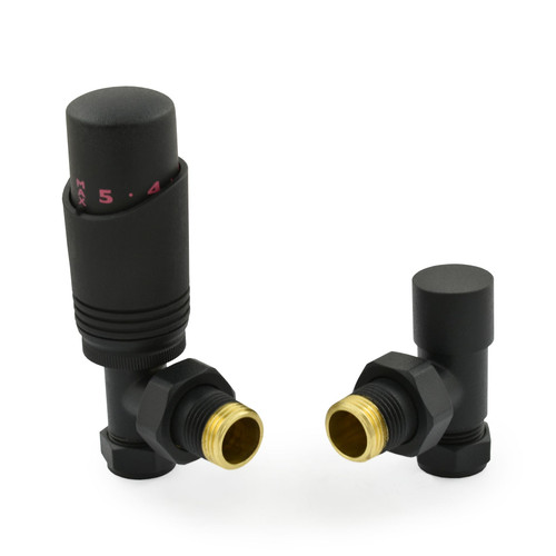 Duran Modern TRV Angled Textured Black Thermostatic Radiator Valves