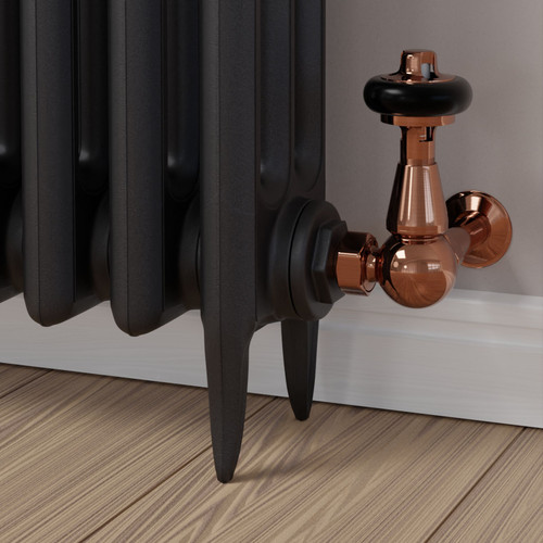 Flatford Traditional TRV Corner Polished Copper Radiator Valves With ...
