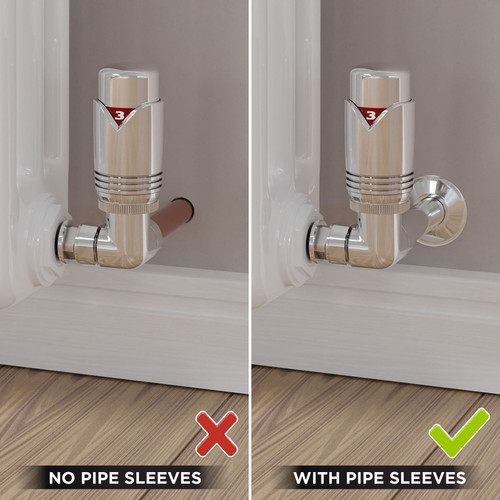 Ramone Modern All White Corner TRV With Sleeves - ColumnRadiators4u