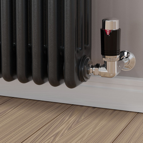 Exeter Modern TRV Corner Chrome & Black Thermostatic Radiator Valves