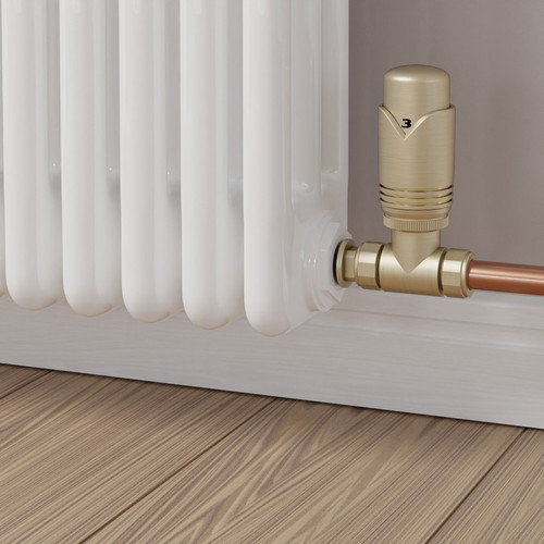 Ramone Modern TRV Straight Brushed Brass Thermostatic Radiator Valves