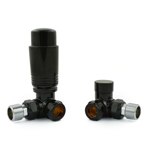 Exeter Modern TRV Corner Full Black Thermostatic Radiator Valve