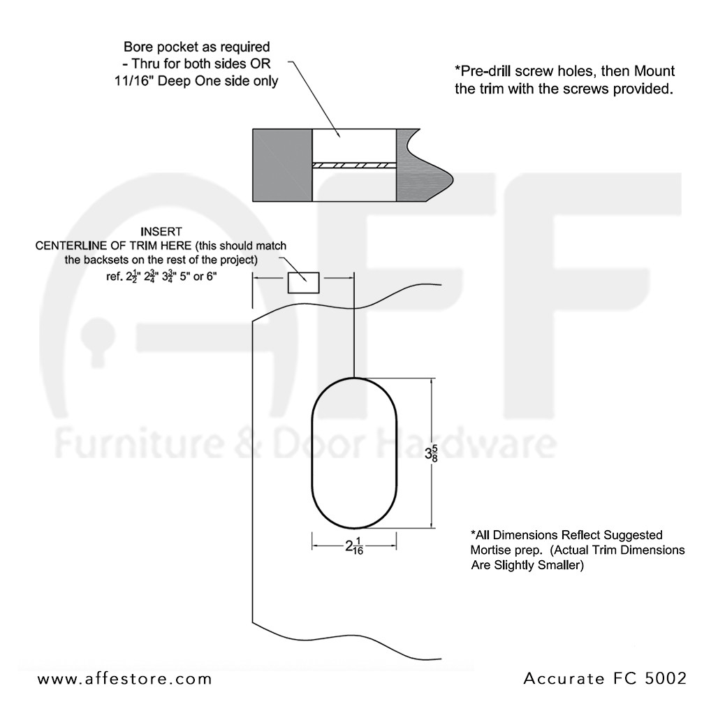 Accurate No. FC5002 - 5" x 2-1/4" Obround Flush Pull with Concealed Screws