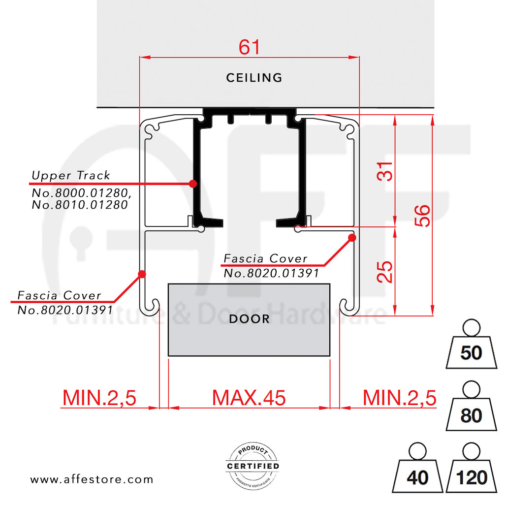 Single Running Upper Track No.8010.01280 - Anodized Silver Finish