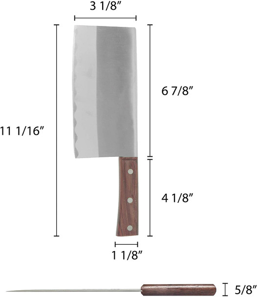 7" Stainless Steel Angled Cleaver w/ Riveted Wood Handle ...
