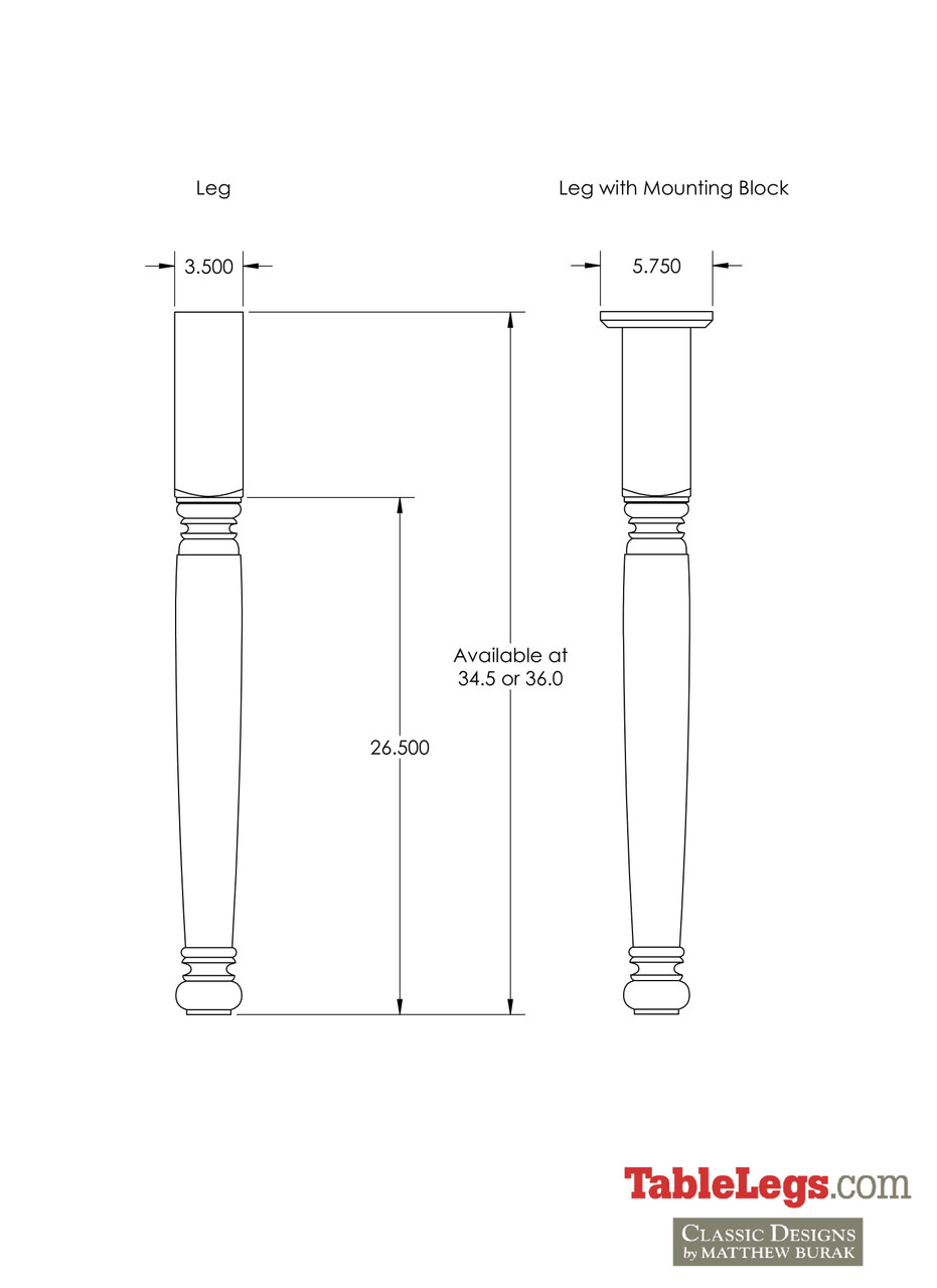 Country Kitchen Leg 36" - TableLegs.com