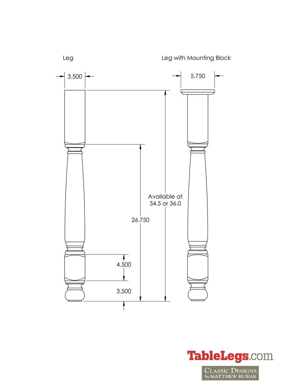 Farmhouse Kitchen Leg 36" - TableLegs.com