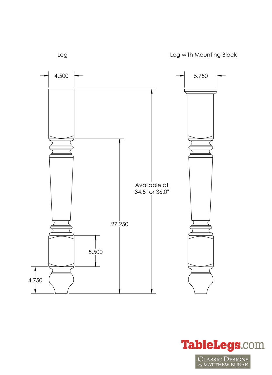 Large Belville Kitchen Leg 36" - TableLegs.com
