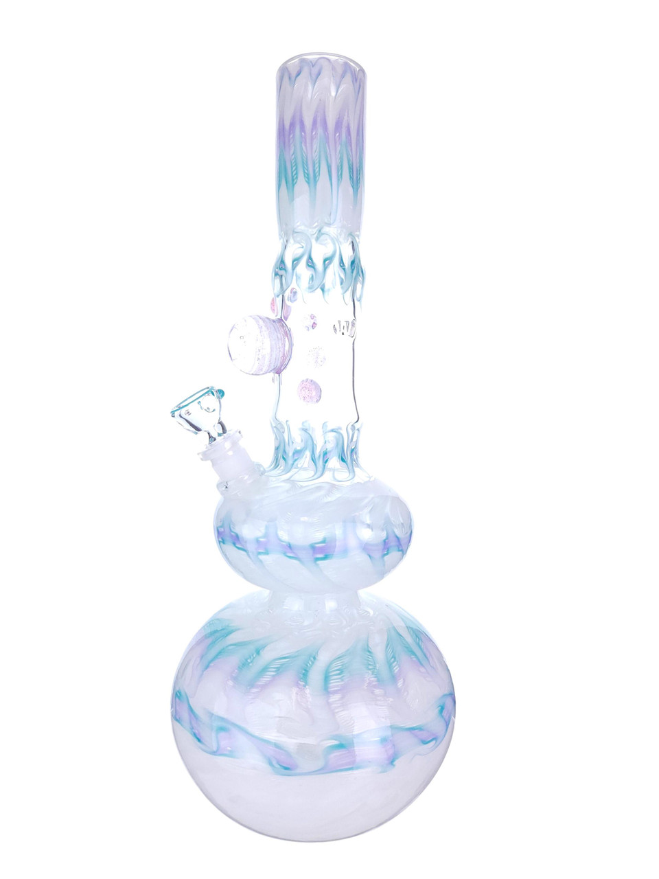 ED WOLFE - 15" Fully Worked Wrap n' Rake Double Bubble Bottom Bong w ...