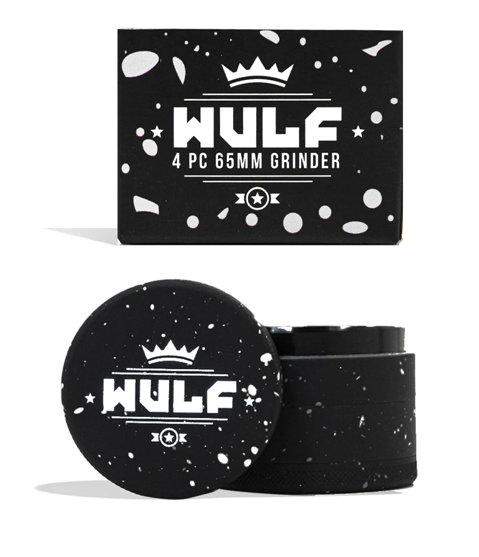 WULF - 2.5" 4-Piece Grinder - Black / White Spatter - The Dab Lab