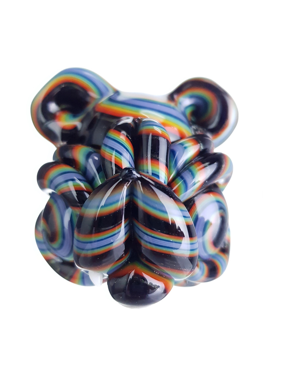 CASTO - "Teddy" Glass Pendant w/ Spiral Eyes - Black Rainbow Cane - The ...