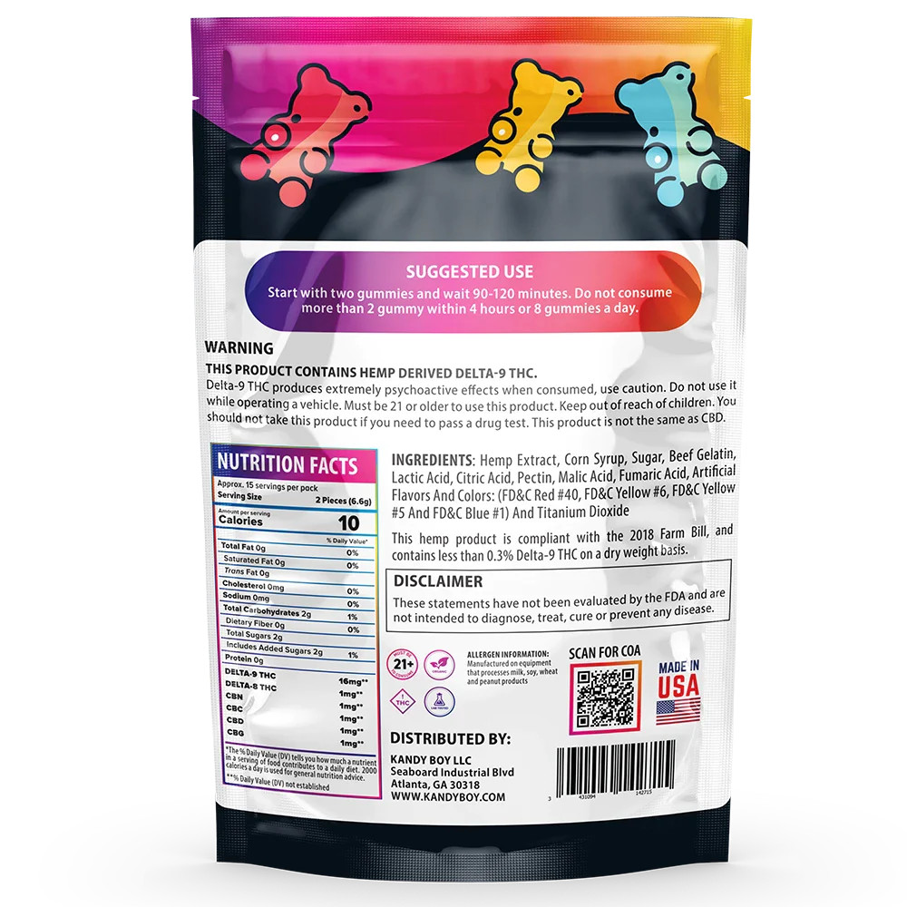 KANDY BOY - Delta 9 THC Neon Gummy Bears (240mg / 30 Count) - The Dab Lab