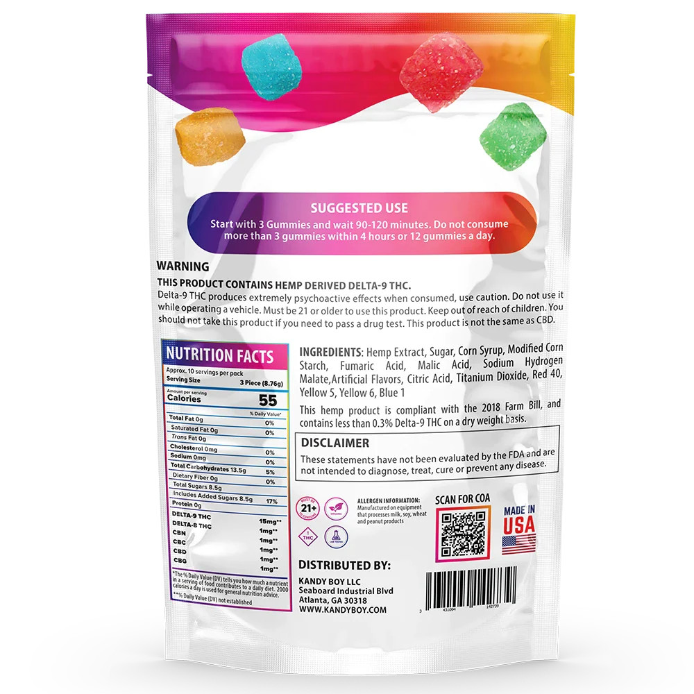 KANDY BOY - Delta 9 THC Sour Chewy Neon Cubes (300mg / 30 Count) - The ...