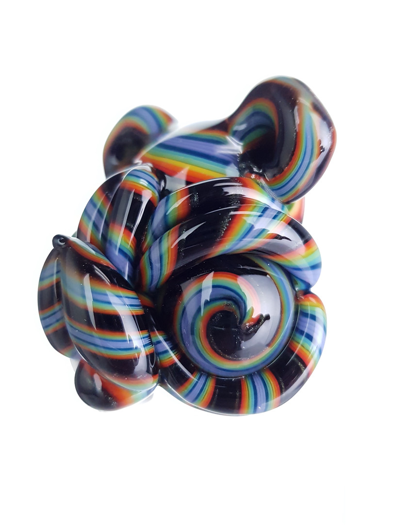 CASTO - "Teddy" Glass Pendant w/ Spiral Eyes - Black Rainbow Cane - The ...