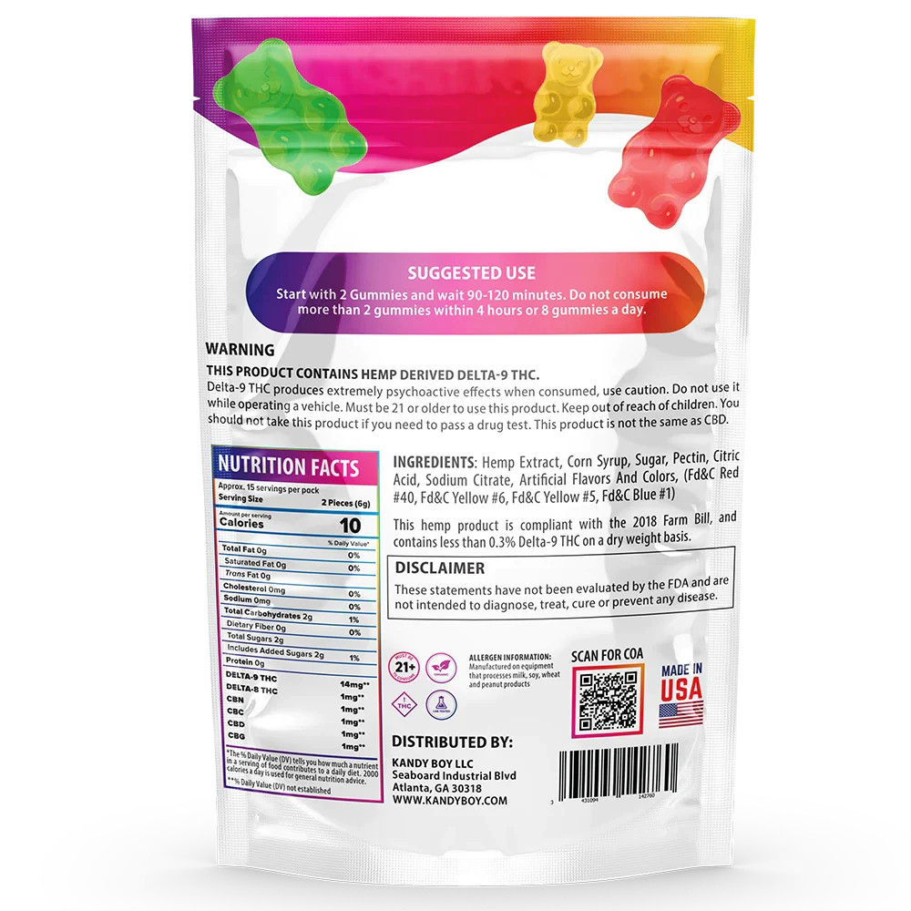 KANDY BOY - Delta 9 THC Vegan Gummy Bears (210mg / 30 Count) - The Dab Lab