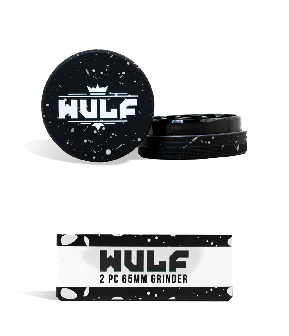 WULF - 2.5" 2-Piece Grinder - Black / White Spatter - The Dab Lab
