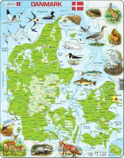 Denmark Map with Animals 66 Piece Children's Educational Jigsaw Puzzle ...