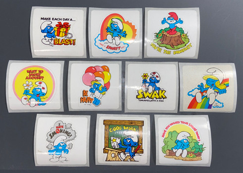 Vintage 1983 SMURF STICKER LOT of 10 (2"x2") Stickers include Papa ...
