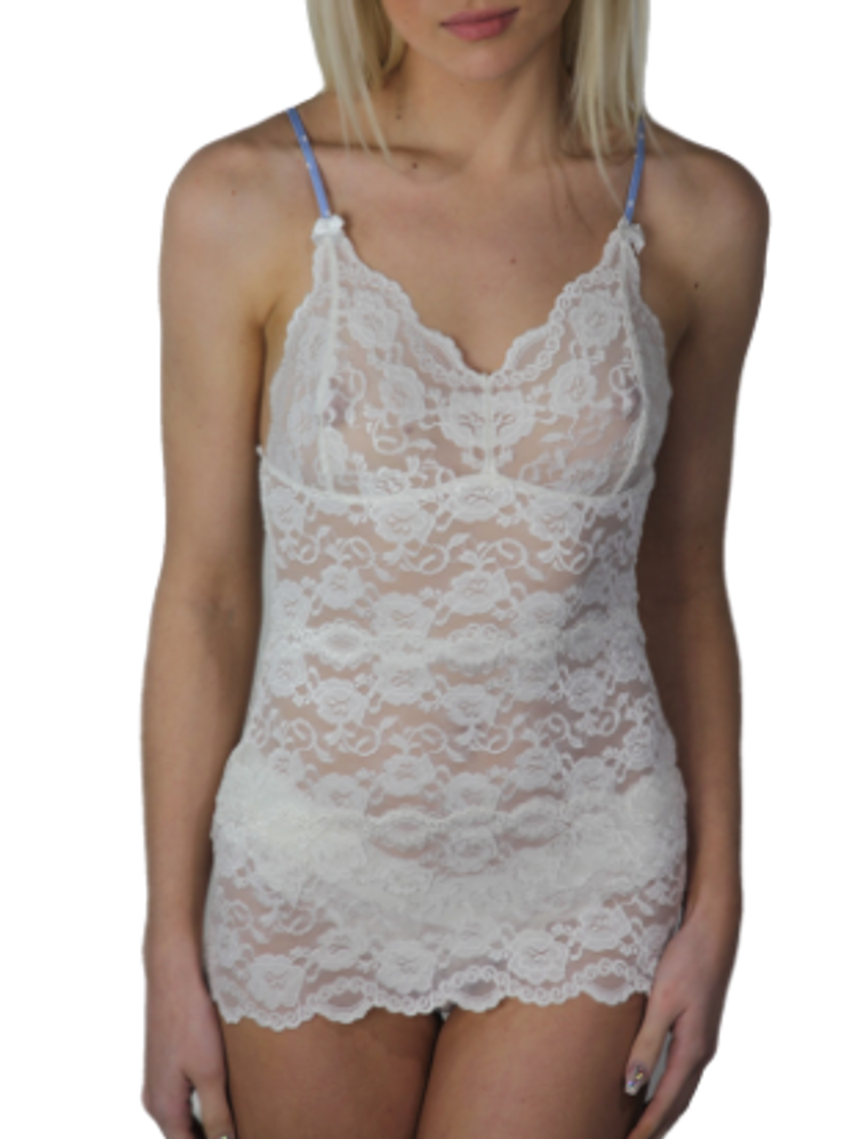 Ivory Lace Camisole With Light Blue Dot Straps
