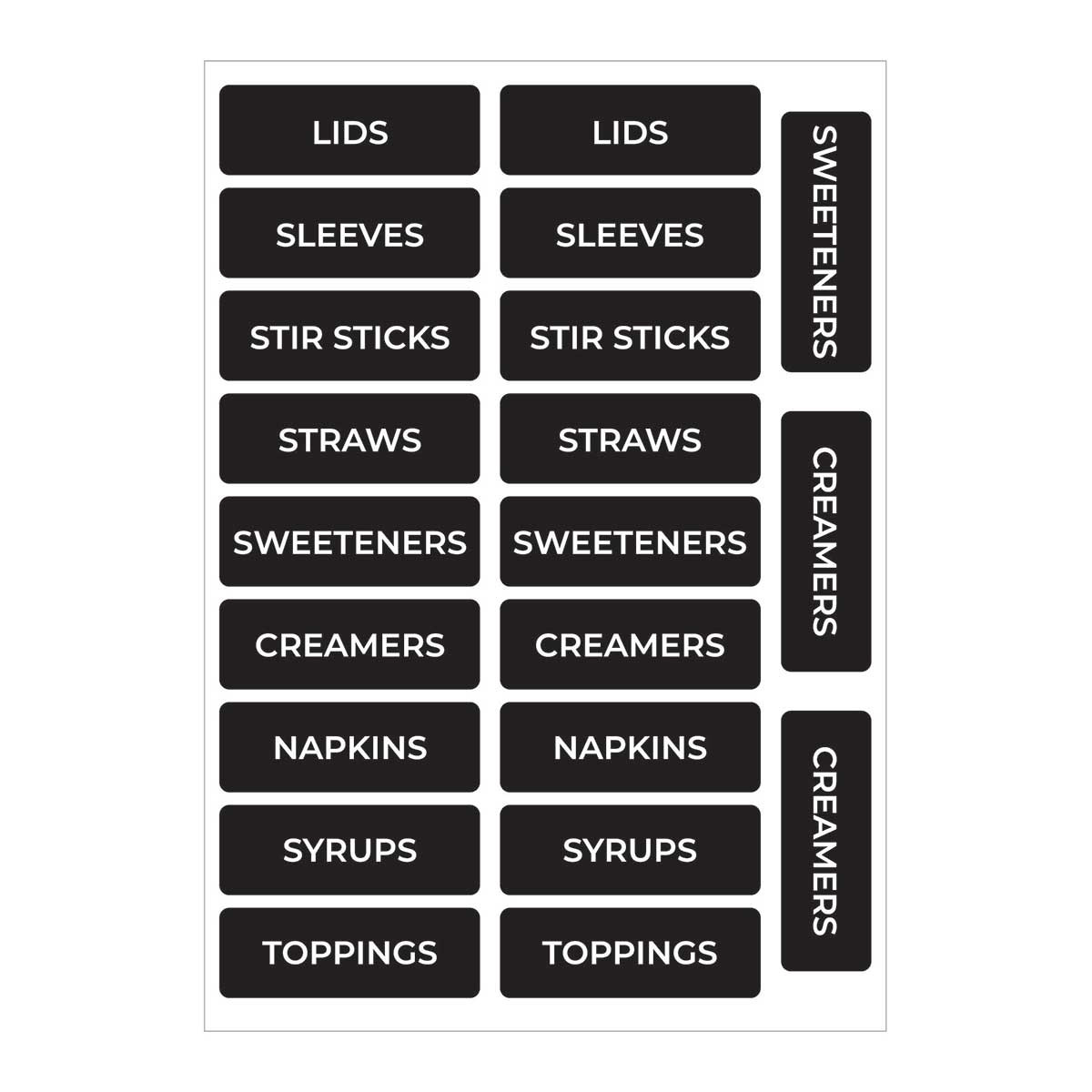 PanelRak Coffee Condiments Basket Labels Sheet - Food Concepts Inc