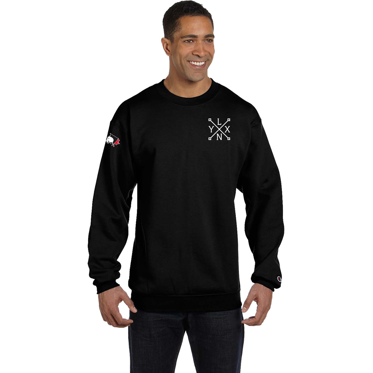 DISC**** SLS Champion Men's 9 oz. Double Dry Eco Crew (Design 3)- Black ...