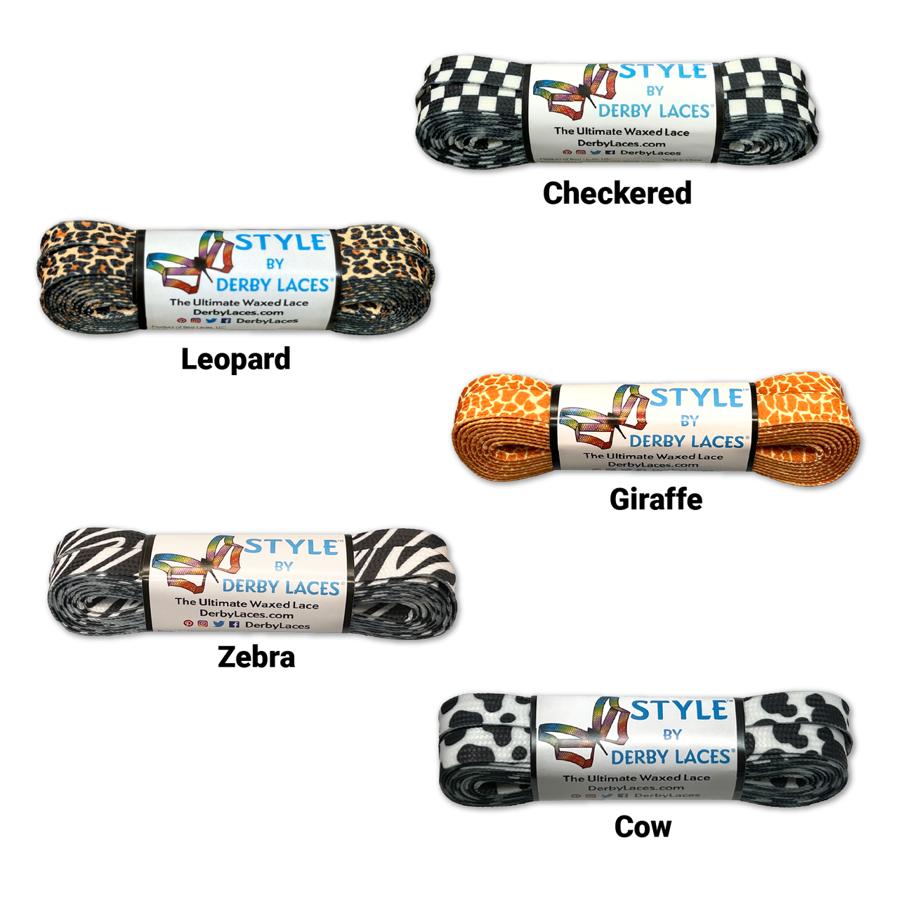 Style Roller Skate Laces by DerbyLaces - All Patterns (72, 96 or 108 inch)