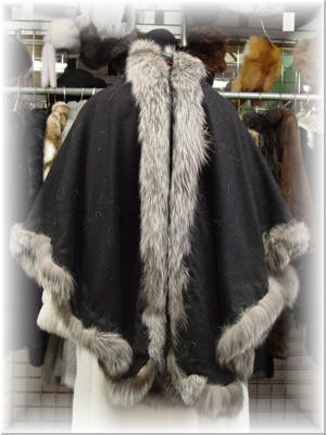 Cape with Indigo Fox Fur Trim - furoutlet