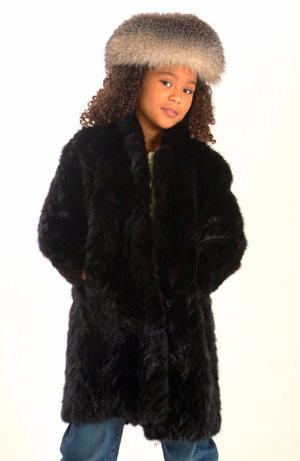 Kids Black Sheared Mink 3/4 Jacket - furoutlet