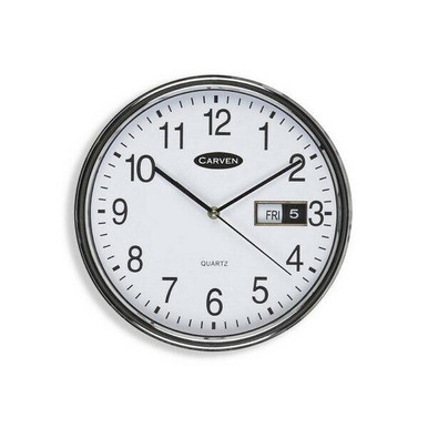 Carven Clock 285mm Silver Rim With Date : CL285SDATE | The Stationery Store