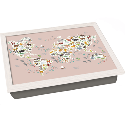 Girl’s Pink Animal World Map Bean Bag Lap Tray by TROVE