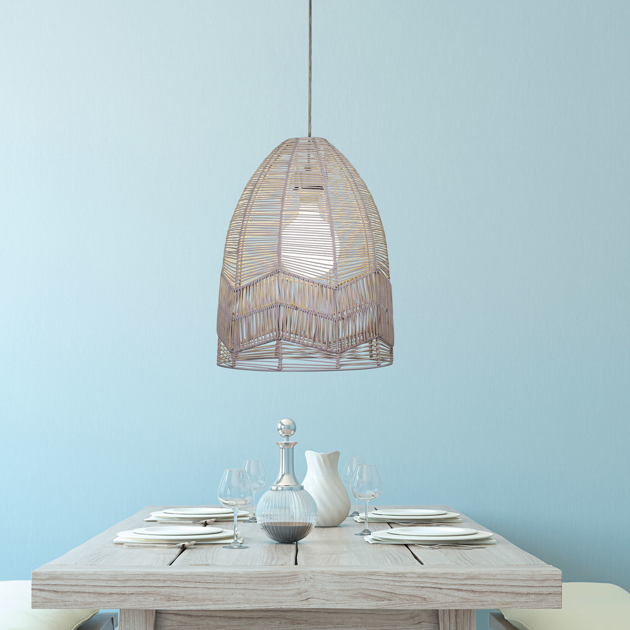 Shari White Hand-Painted DIY Rattan Bell Pendant - Zest Lighting