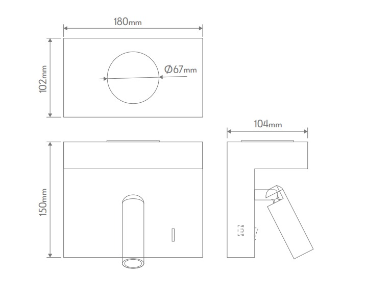 Charge White Trio LED Wall Lamp with Wireless Charging and USB Port ...