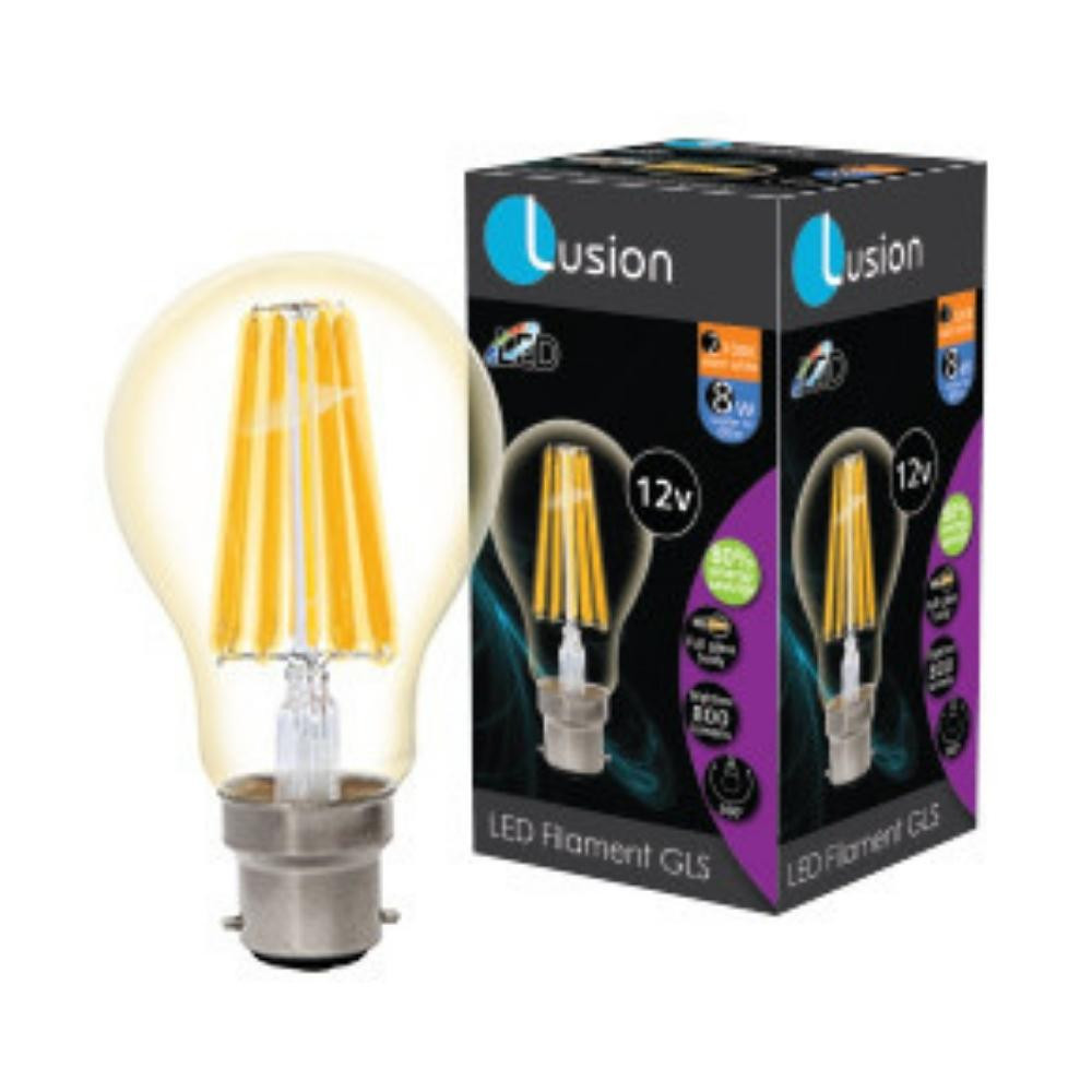 8W 12V GLS Clear Filament Warm White B22 LED Bulb