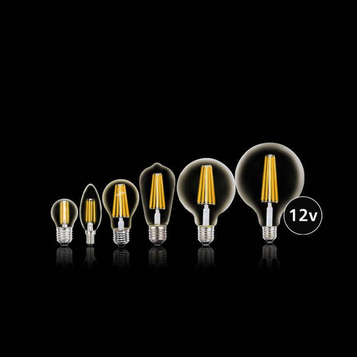 8W 12V Straight Tubular Clear Warm White E27 ST64 LED Bulb