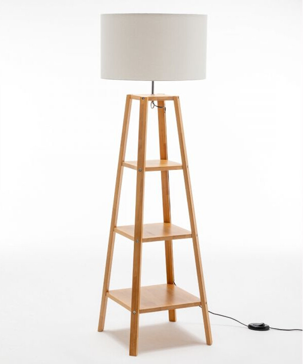 Jerome Natural Rubberwood Shelf Floor Lamp