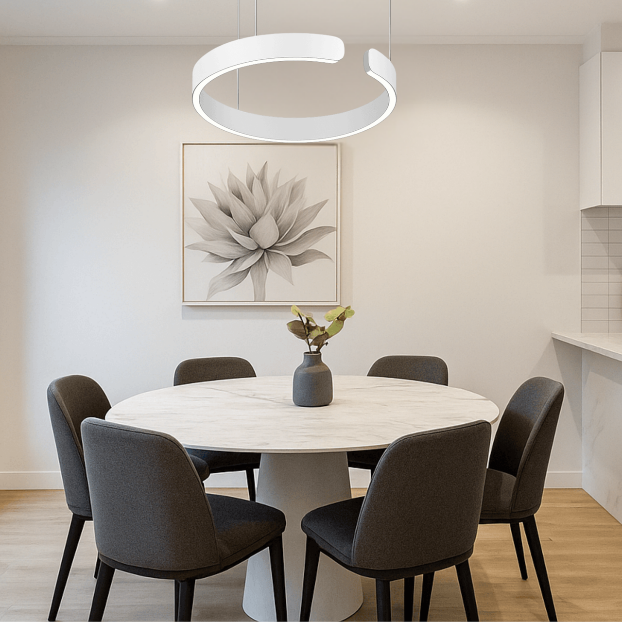 White Smart Ring LED Pendant Light