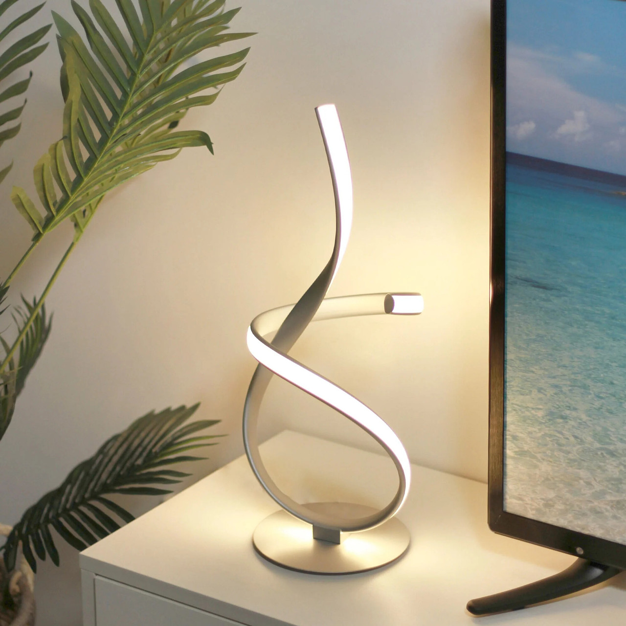 Ainhoa Curvy Satin Chrome LED Table Lamp - Zest Lighting