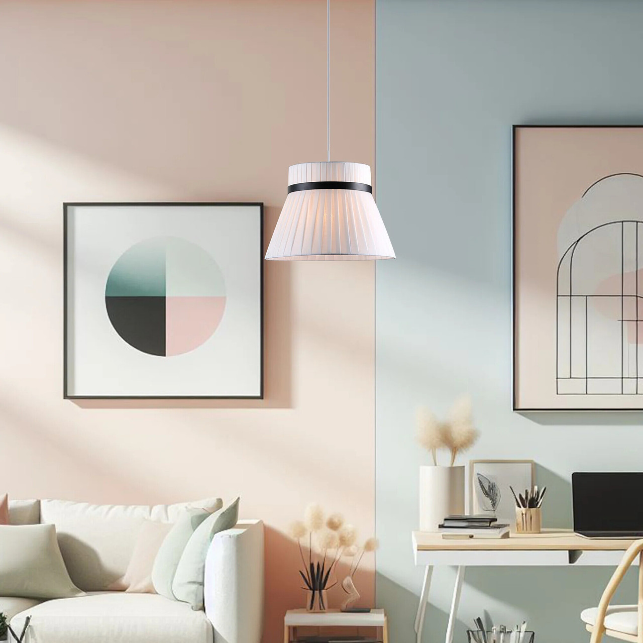 Venezia White Fabric Short Bell Pendant - Zest Lighting