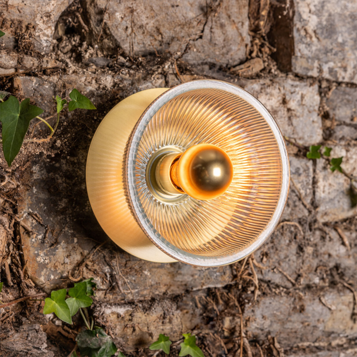 Eclipse Satin Brass Ribbed Glass Wall Lamp - Zest Lighting