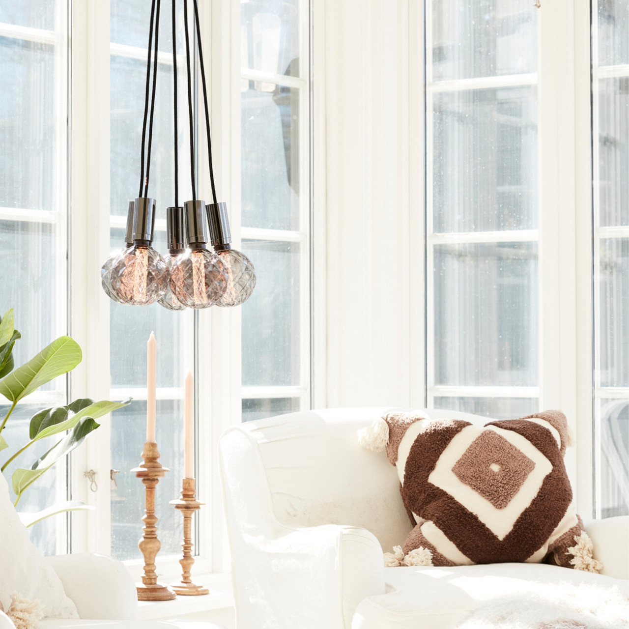 Opus Chrome Aluminium Black Textile Chandelier - Zest Lighting