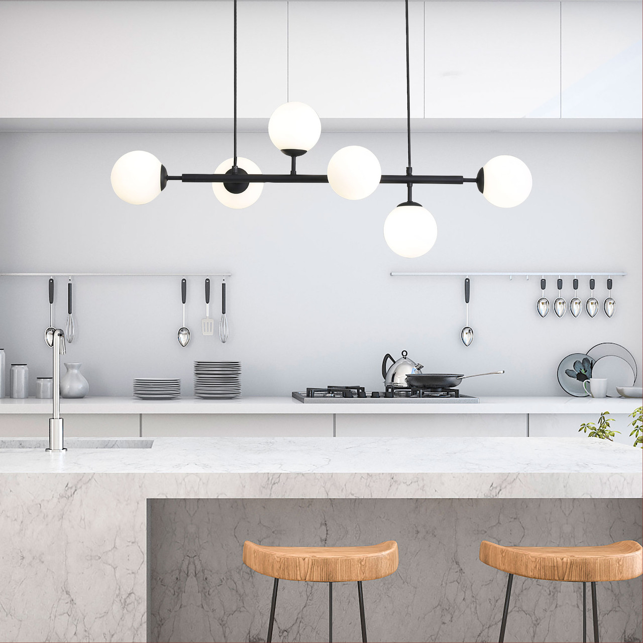 Arvin 6 Light Opal Glass Black Pendant Light - Zest Lighting