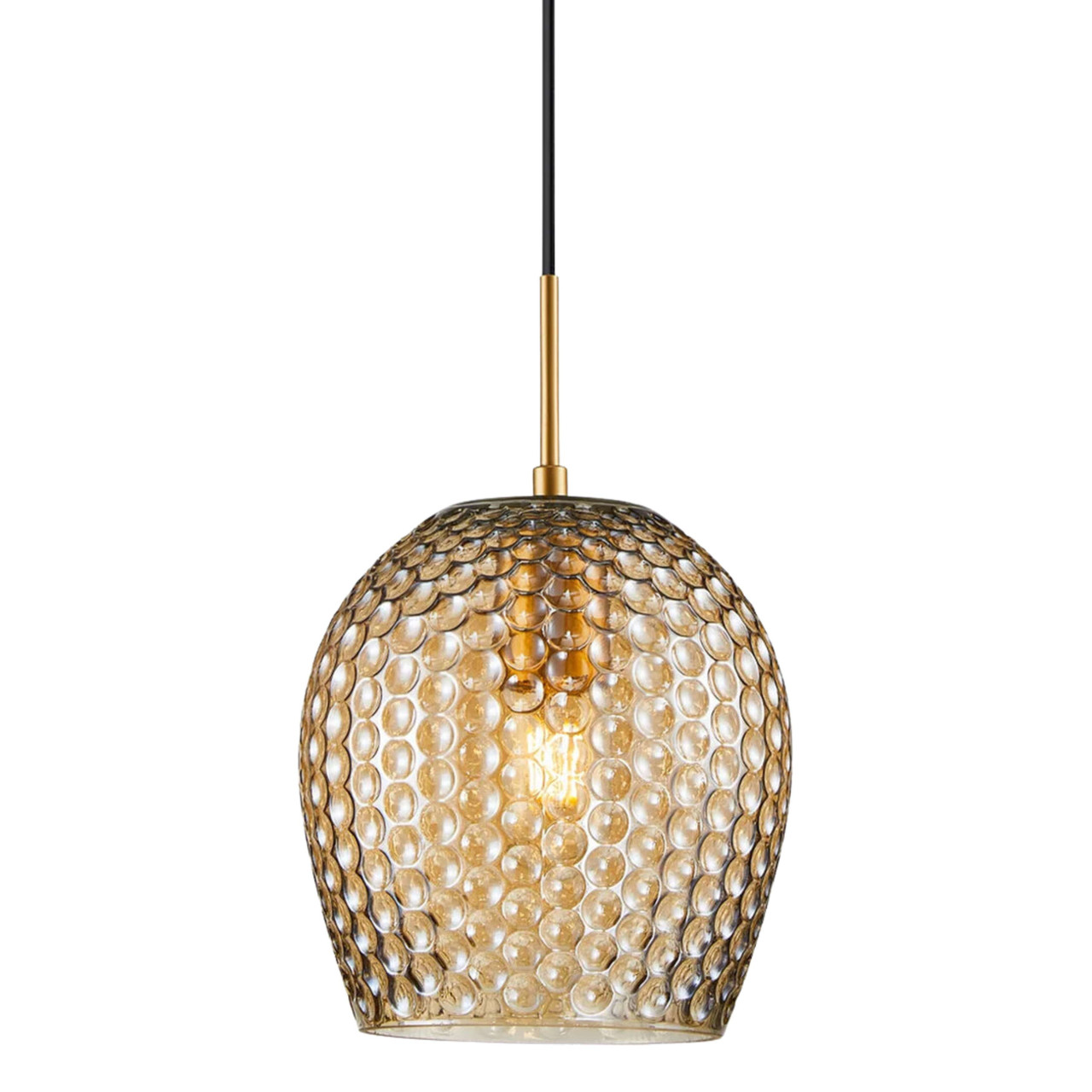 Northfield Dimpled Amber Glass Brass Pendant Light - Zest Lighting