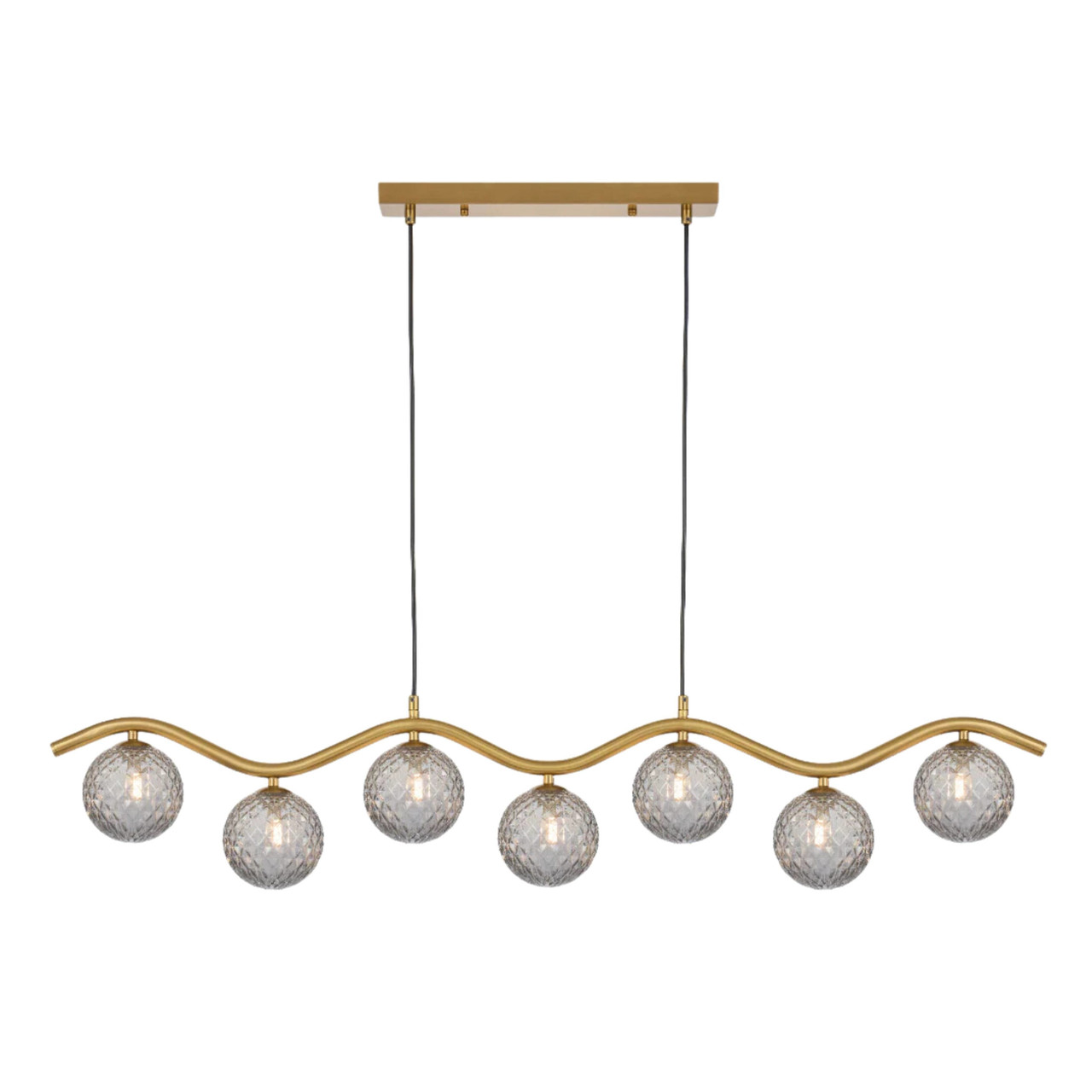 Osman 7 Light Diamond Cut Smoke Glass Gold Pendant - Zest Lighting