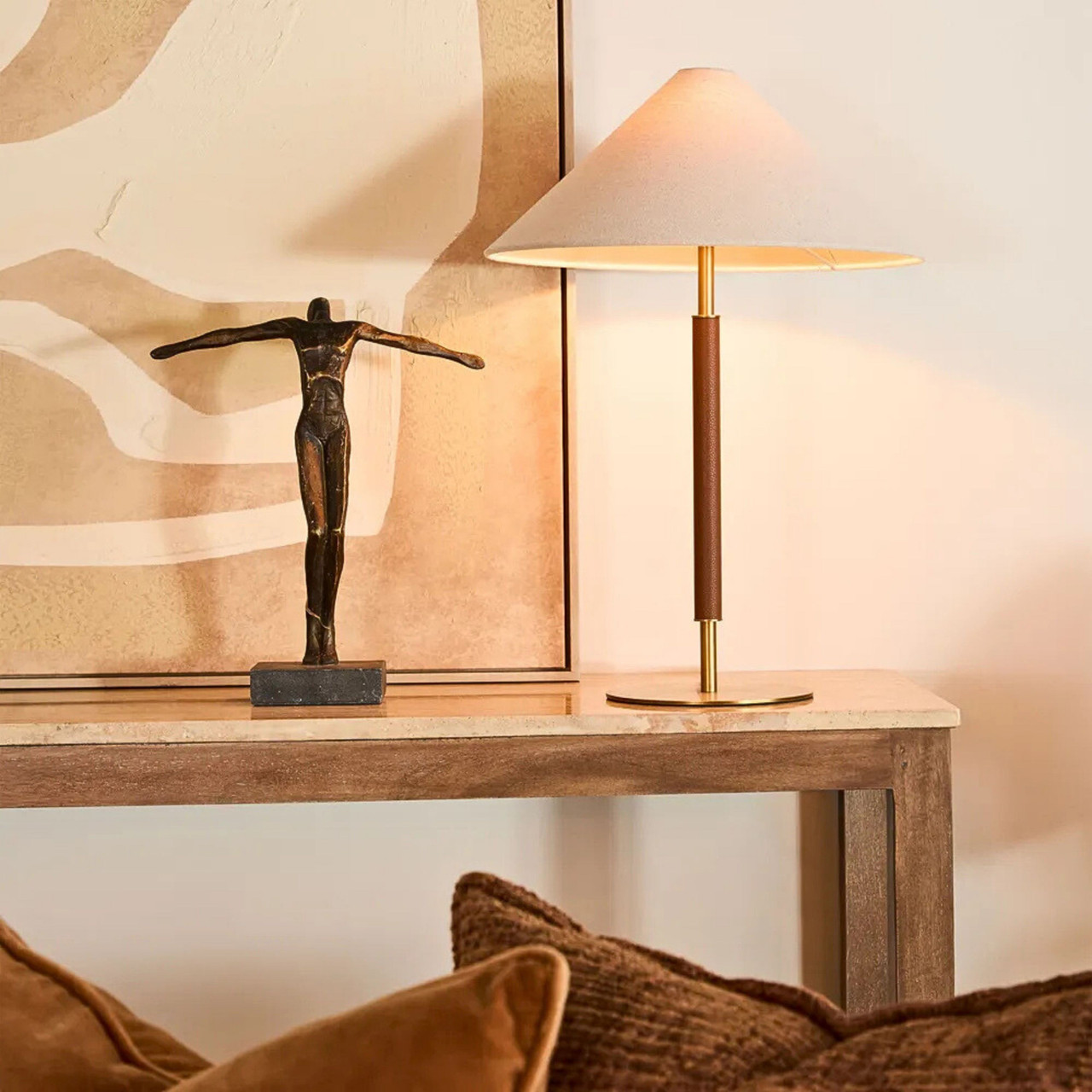 Hope Antique Brass Leather Wrap Statement Table Lamp - Zest Lighting